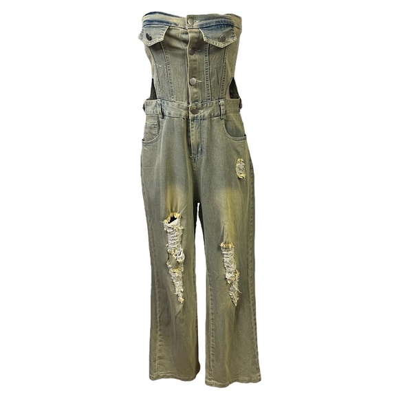 Irococo | Pants & Jumpsuits | Irococo Jumpsuit Lg Strapless Blue ...
